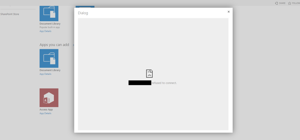 SharePoint Default Dialog Popup Penceresinin "Refused to connect ...